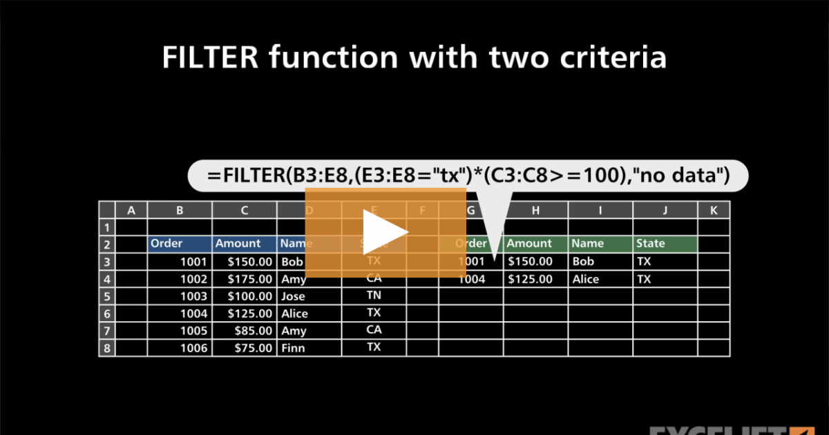 FILTER function with two criteria (video) | Exceljet FILTER function with two criteria (video) | Exceljet
